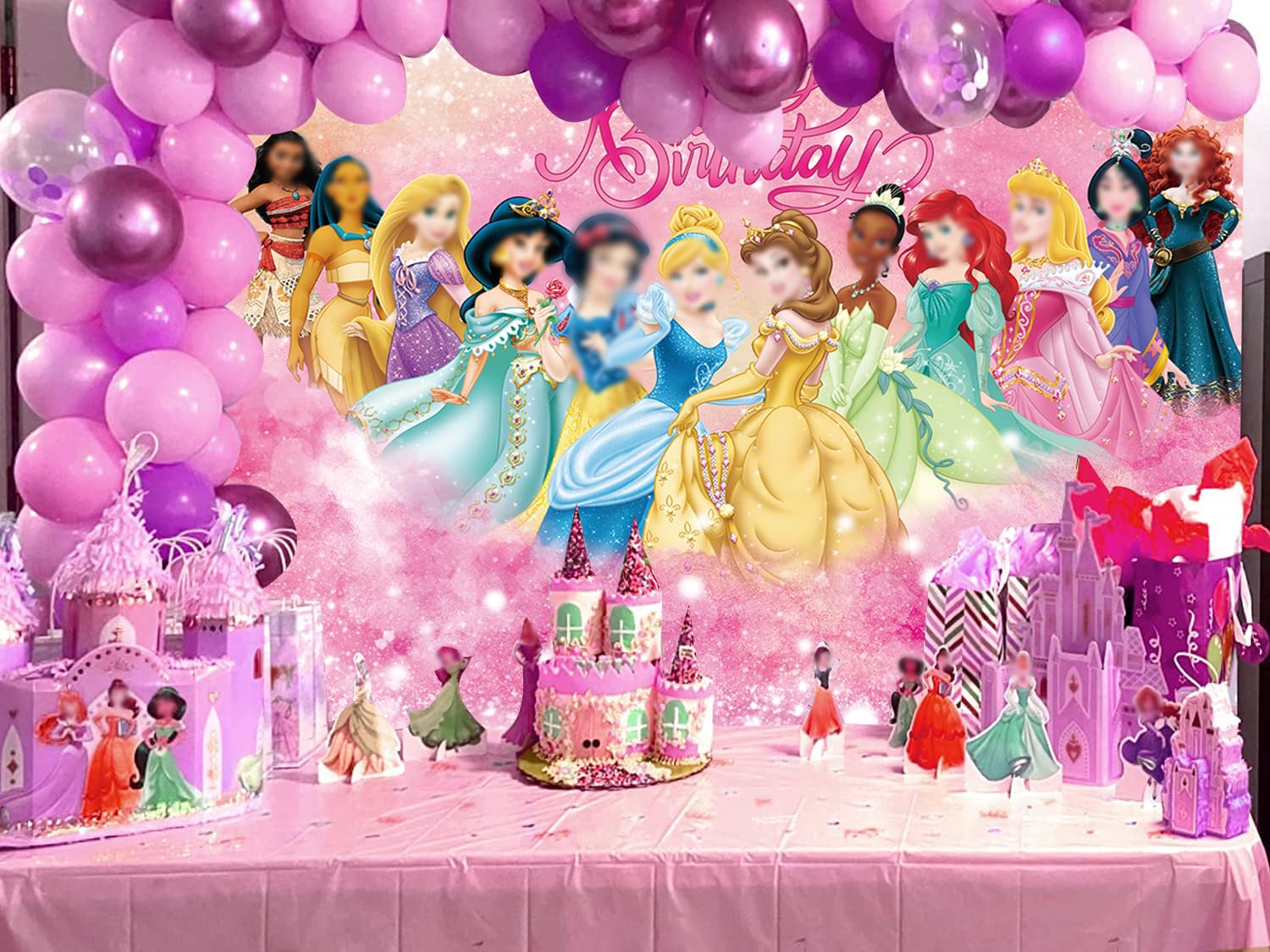 Pink Princess Backdrop Girls 1st 2nd Happy Birthday Party Backdrop Princess Fantasy Fairy Tale Party Photography Decoration Background 7x5ft