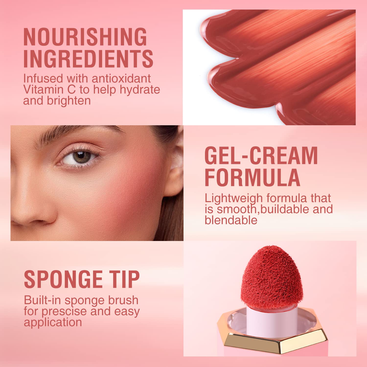 Liquid Blush with Air Cushion, Smooth, Lightweight Breathable Formula for Sheer Flush of Natural-Looking Color and Dewy Finish - Oil-Free and Matte for Soft and Subtle Look (#101 LOVE CAKE)