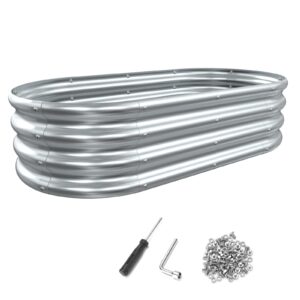 MOFEEZ Galvanized Raised Garden Bed Kit, 4x2x1 Ft Galvanized Planter Raised Beds, Oval Large Metal Raised Garden Beds Outdoor for Vegetables, Flowers, Herbs, and Fruits