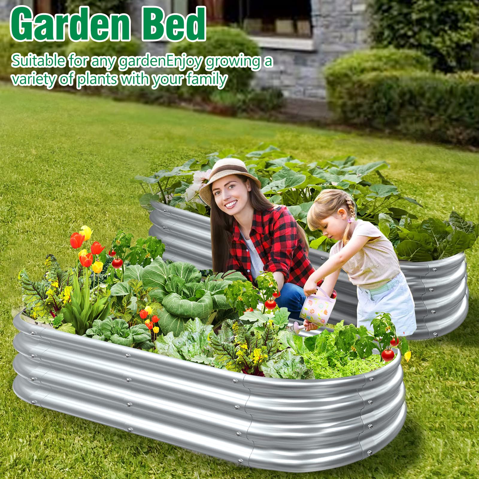 MOFEEZ Galvanized Raised Garden Bed Kit, 4x2x1 Ft Galvanized Planter Raised Beds, Oval Large Metal Raised Garden Beds Outdoor for Vegetables, Flowers, Herbs, and Fruits