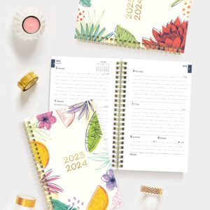 Blueline Essential Academic Weekly/Monthly Planner, 13 Months, July 2023 to July 2024, Gold Twin-Wire Binding, Poly Cover, 8" x 5", Tropical Design, Citrus (CA114PM.02-24)