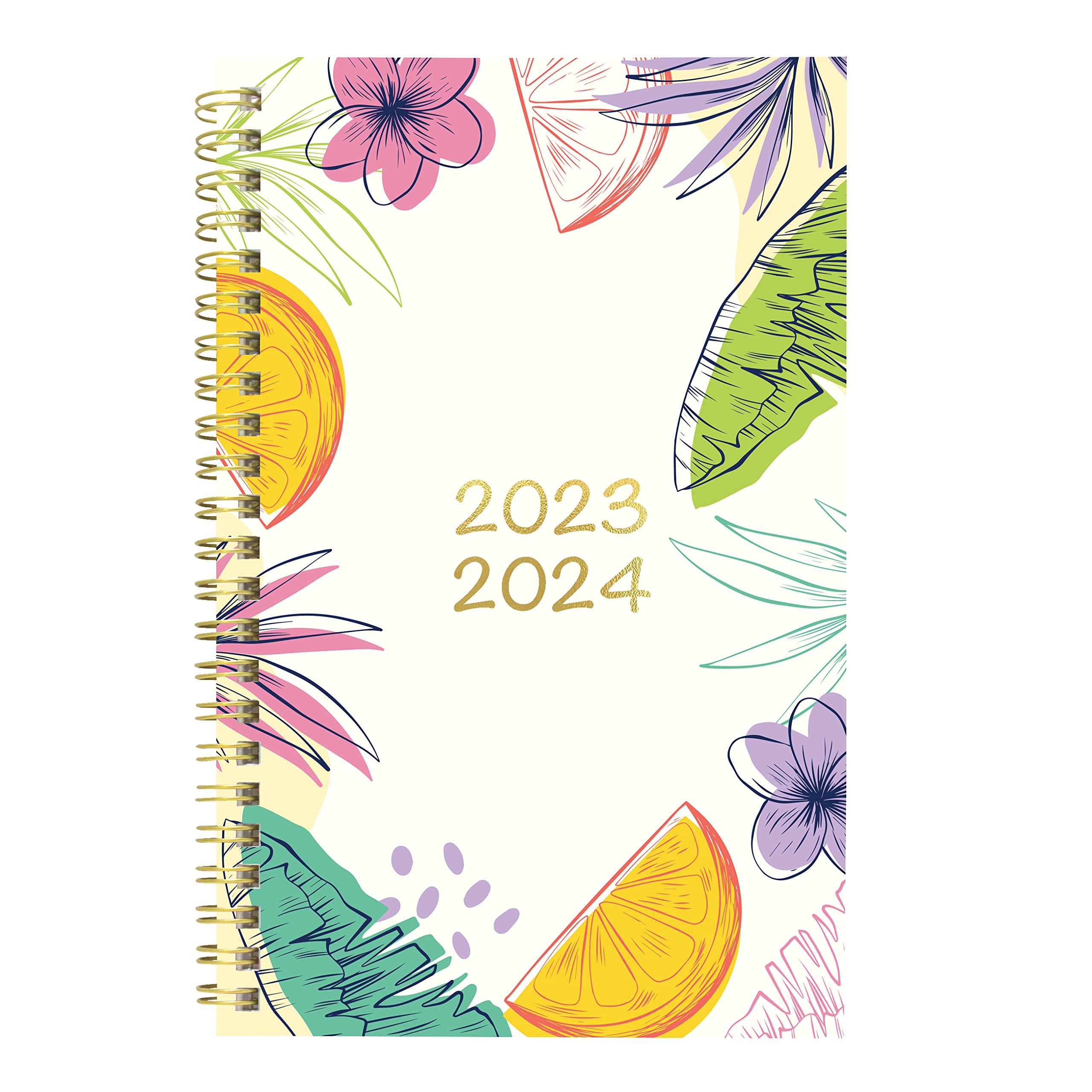 Blueline Essential Academic Weekly/Monthly Planner, 13 Months, July 2023 to July 2024, Gold Twin-Wire Binding, Poly Cover, 8" x 5", Tropical Design, Citrus (CA114PM.02-24)