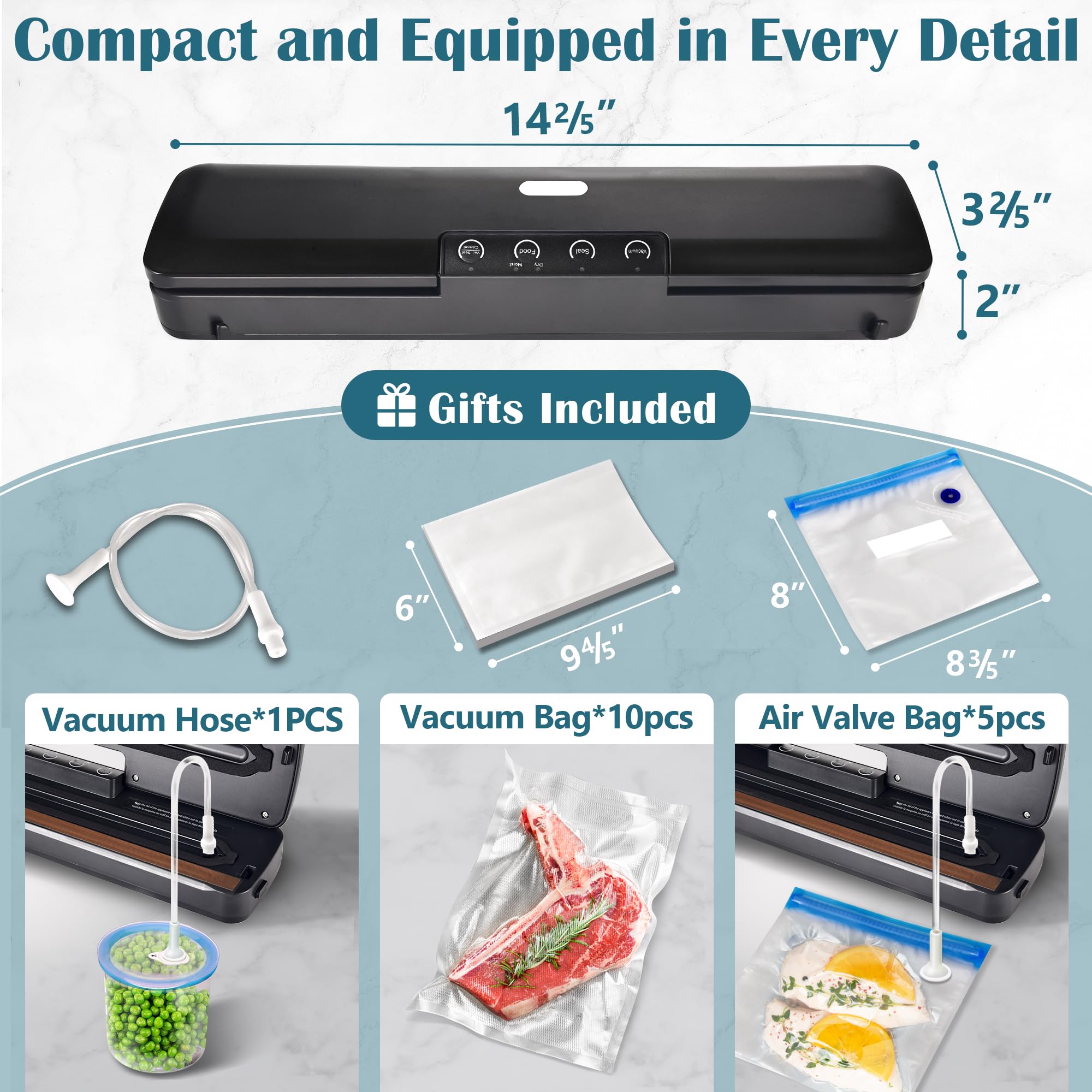 AOSION Vacuum Sealer Machine,Automatic Food Sealer for Food,Food Vacuum Sealer Automatic Air Sealing System for Food Storage Dry and Moist Food Modes with 15 pcs Sealer Bags,LED Indicator Lights,