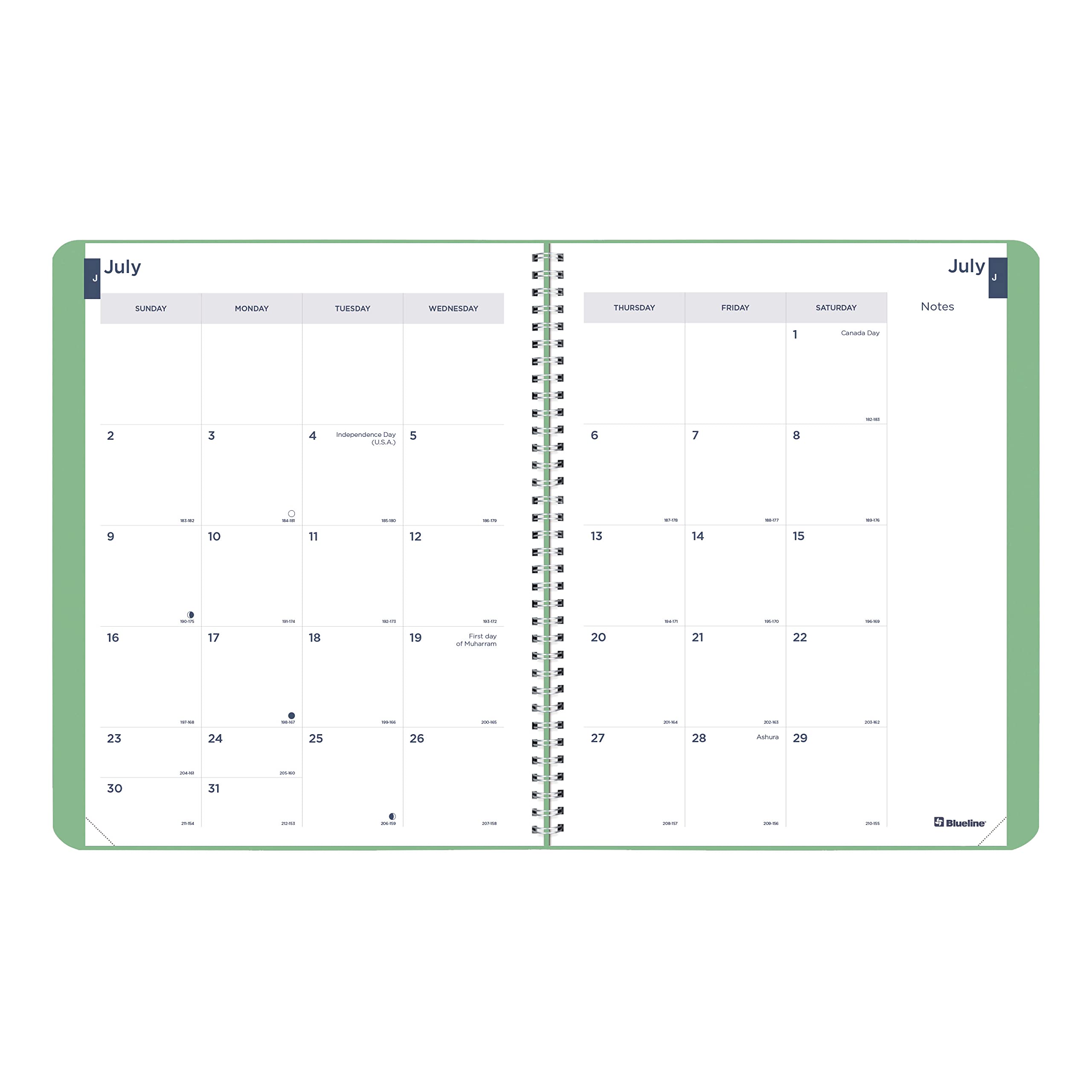 Blueline Essential Academic Monthly Planner, 14 Months, July 2023 to August 2024, Twin-Wire Binding, Soft Vicuana Cover, 11" x 8.5", Mint Green (CA701F.03-24)