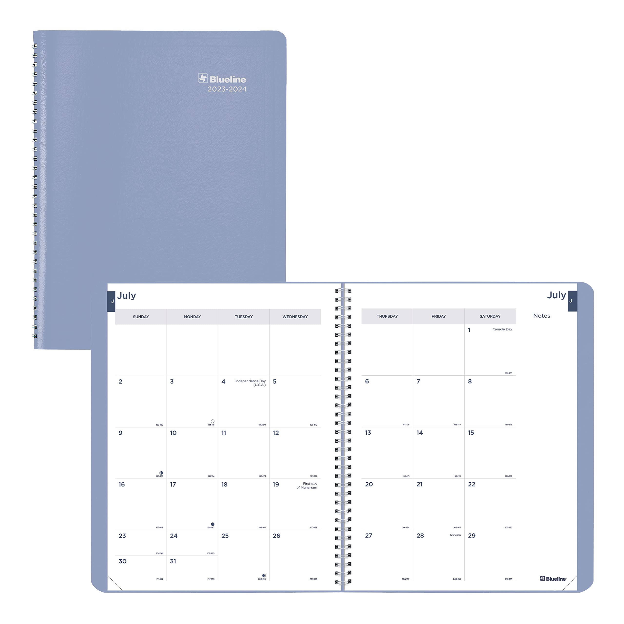 Blueline Essential Academic Monthly Planner, 14 Months, July 2023 to August 2024, Twin-Wire Binding, Soft Vicuana Cover, 11" x 8.5", Cloud Blue (CA701F.02-24)