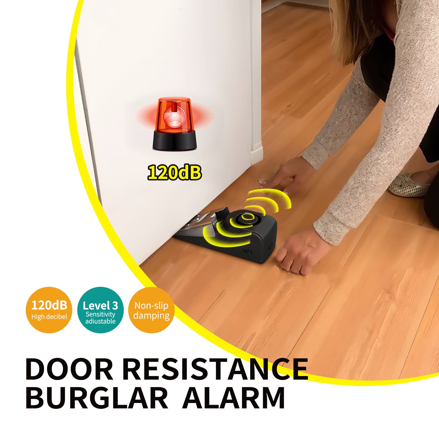 Door Stop Alarm with 120DB Floor Mounted Rubber Alarm Suitable for Travel, Hotels, Home appliances (Black)