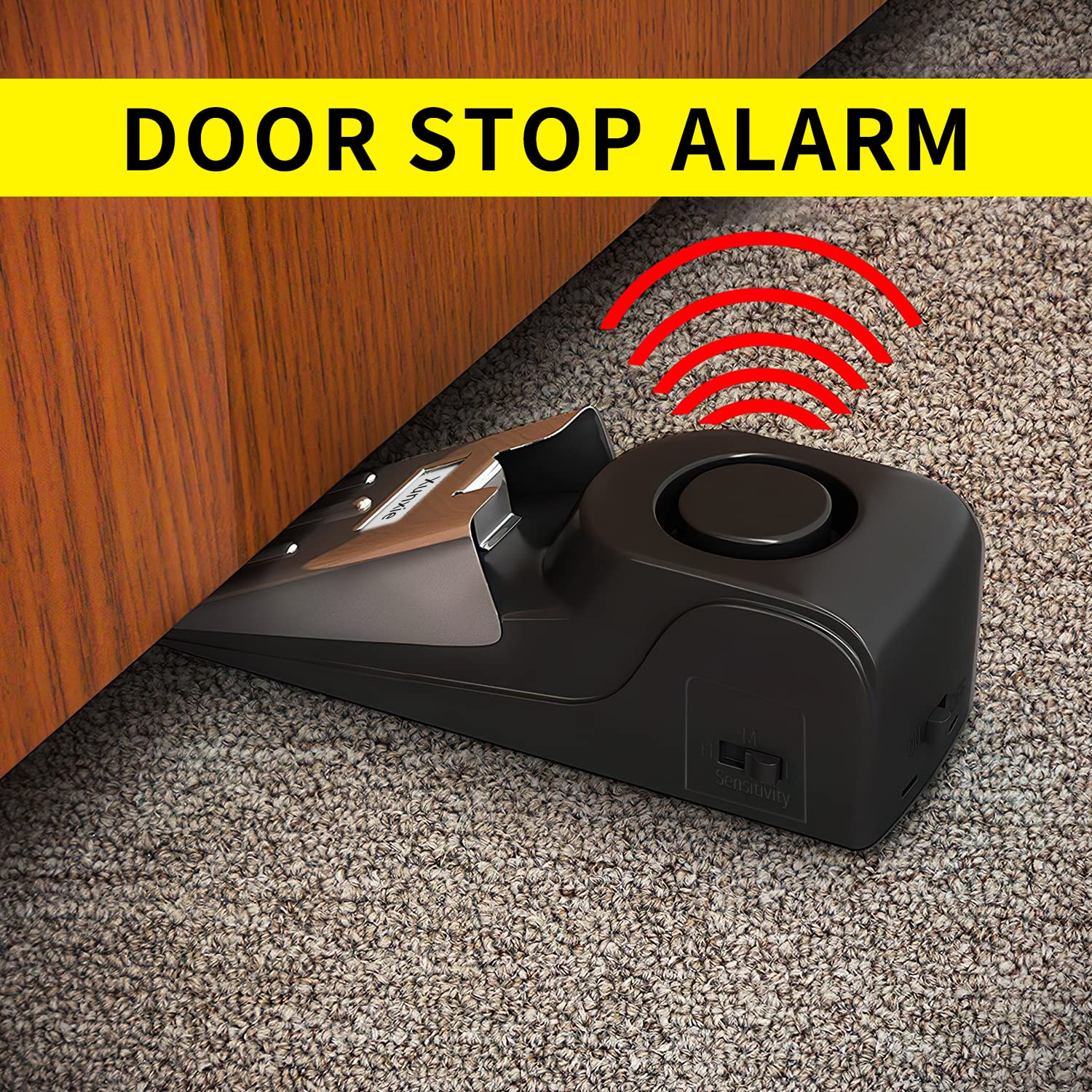 Door Stop Alarm with 120DB Floor Mounted Rubber Alarm Suitable for Travel, Hotels, Home appliances (Black)