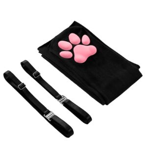 Littleforbig Plus Size Thigh High Cosplay 3D Paw Pad Silicone Kitten Over The Knee Silk Stockings - Black