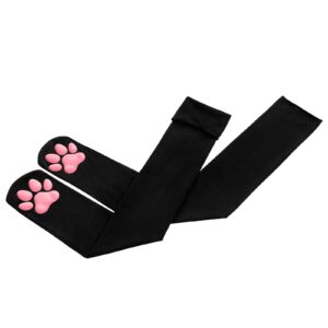 Littleforbig Plus Size Thigh High Cosplay 3D Paw Pad Silicone Kitten Over The Knee Silk Stockings - Black