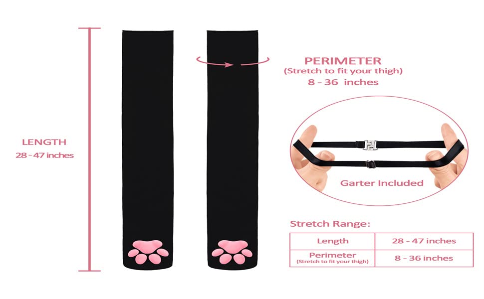 Littleforbig Plus Size Thigh High Cosplay 3D Paw Pad Silicone Kitten Over The Knee Silk Stockings - Black