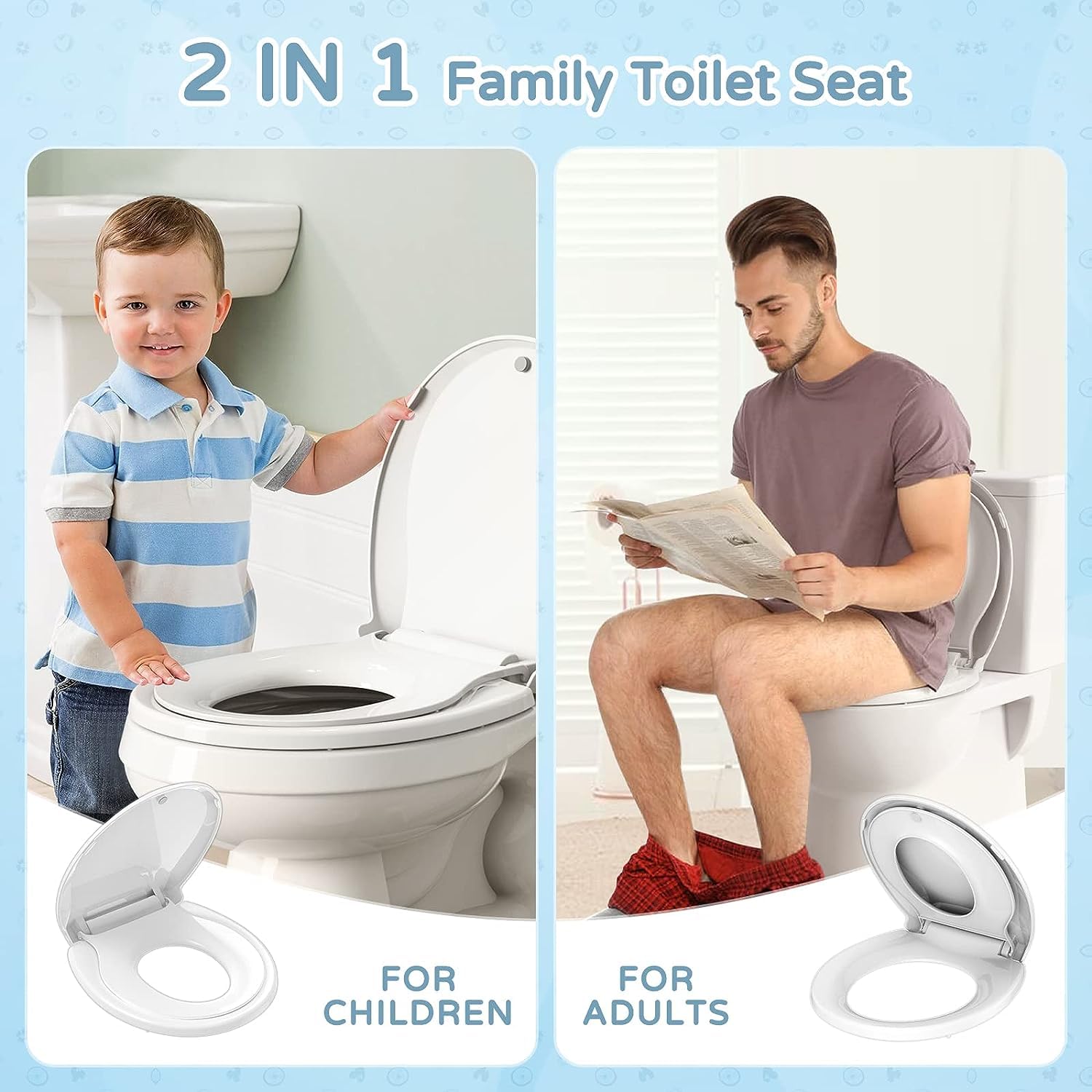 Family toilet seat, Round Toilet Seat with Toddler Seat Built in, Potty Training Toilet Seat Round Fits Both Adult and Child, with Slow Close and Magnets- Round, Easy to Install & Clean, White