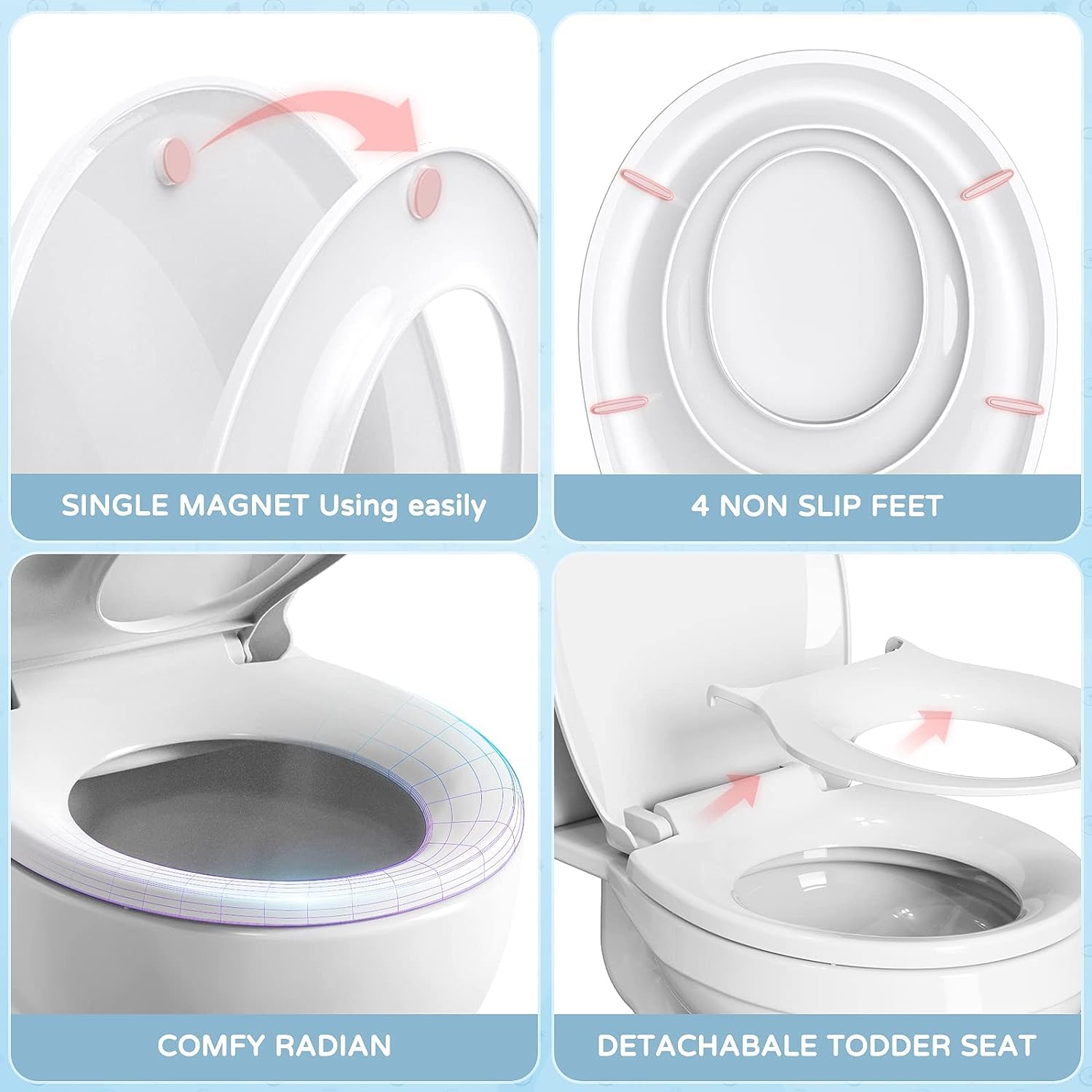 Family toilet seat, Round Toilet Seat with Toddler Seat Built in, Potty Training Toilet Seat Round Fits Both Adult and Child, with Slow Close and Magnets- Round, Easy to Install & Clean, White