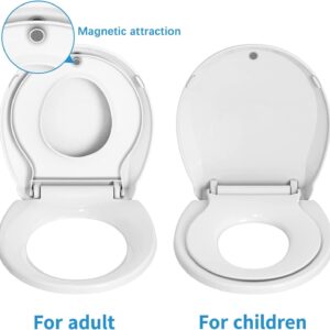 Family toilet seat, Round Toilet Seat with Toddler Seat Built in, Potty Training Toilet Seat Round Fits Both Adult and Child, with Slow Close and Magnets- Round, Easy to Install & Clean, White