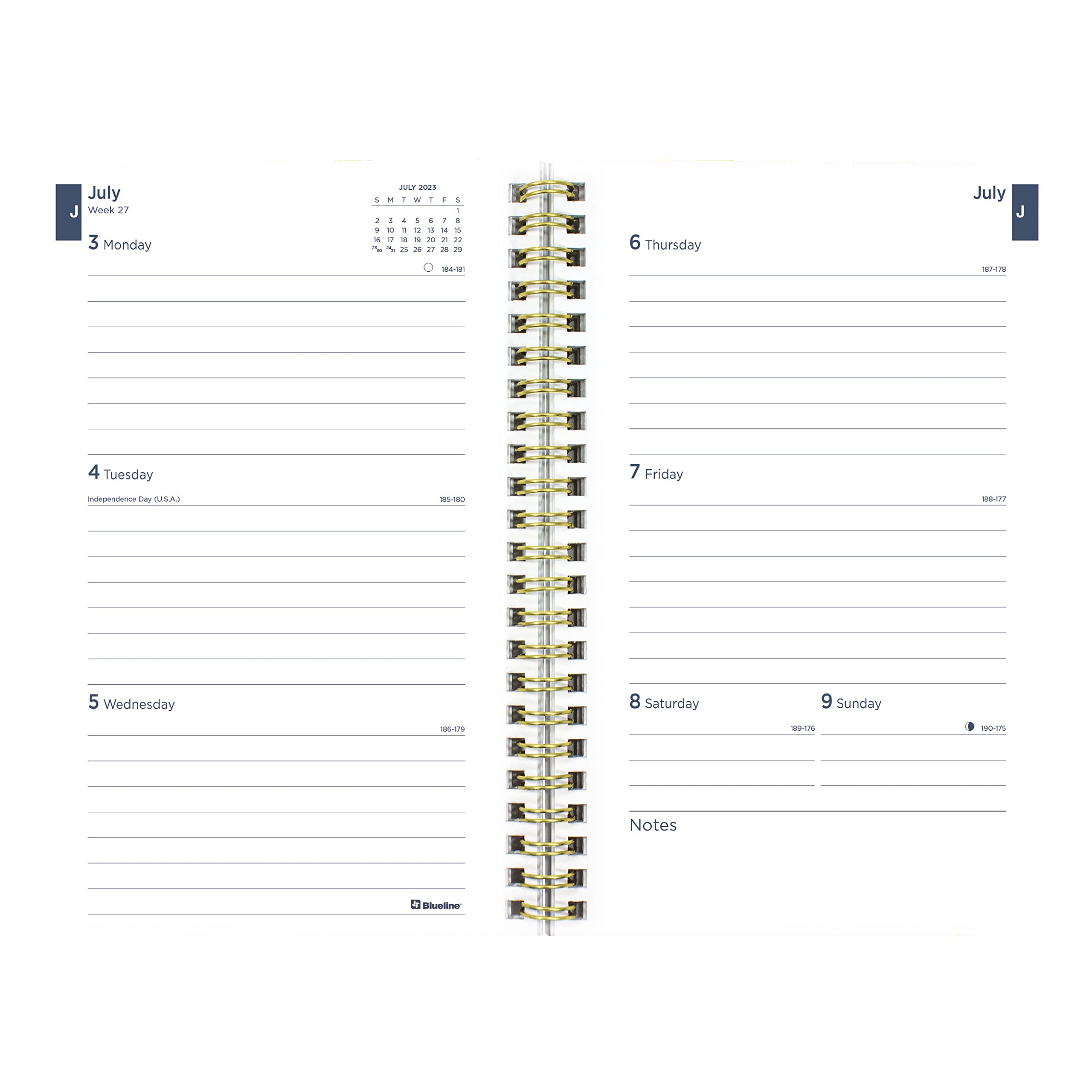 Blueline Essential Academic Weekly/Monthly Planner, 13 Months, July 2023 to July 2024, Gold Twin-Wire Binding, Poly Cover, 8" x 5", Geo Design, Stripes (CA114PH.03-24)