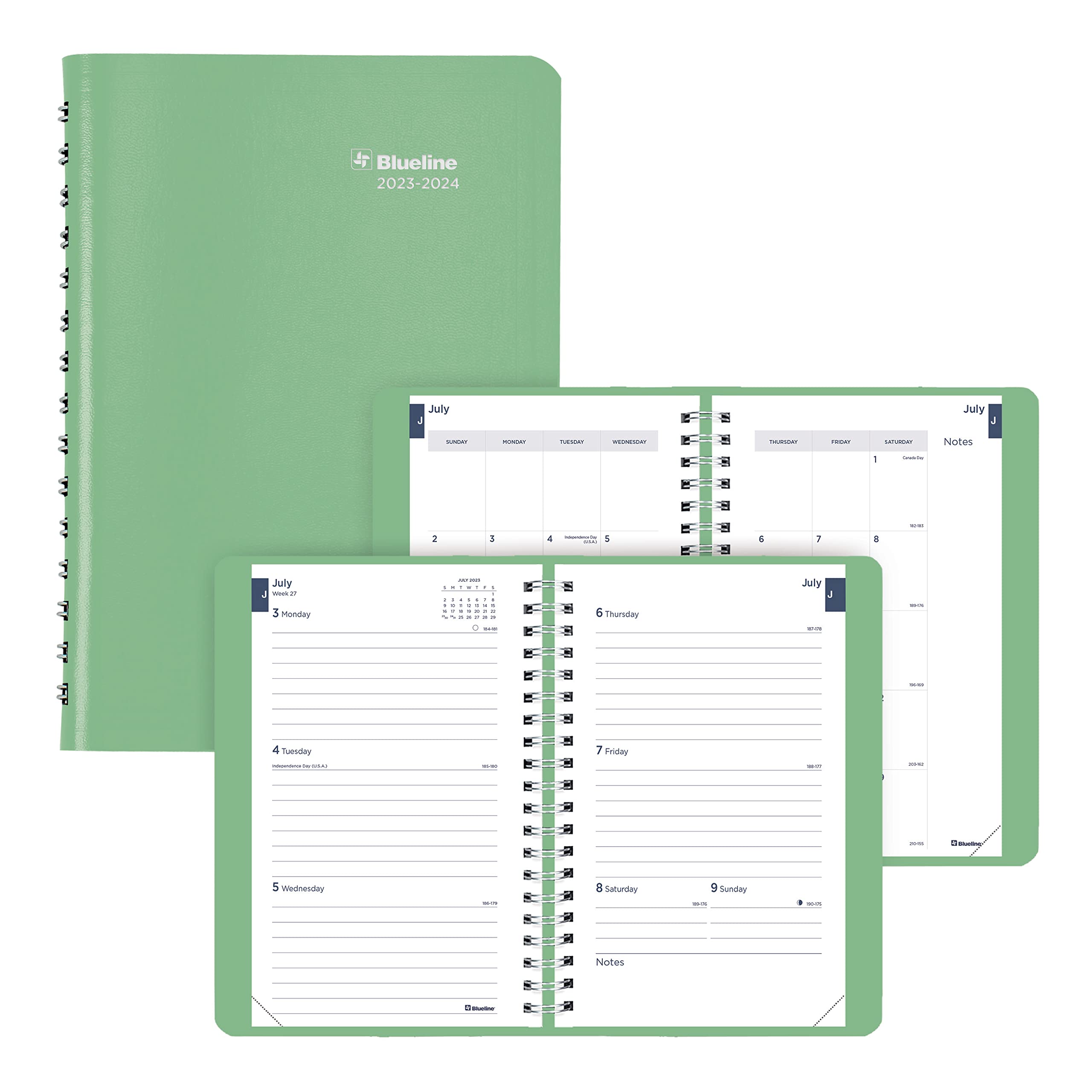 Blueline Essential Academic Weekly/Monthly Planner, 13 Months, July 2023 to July 2024, Twin-Wire Binding, Soft Vicuana Cover, 8" x 5", Mint Green (CA101F.03-24)