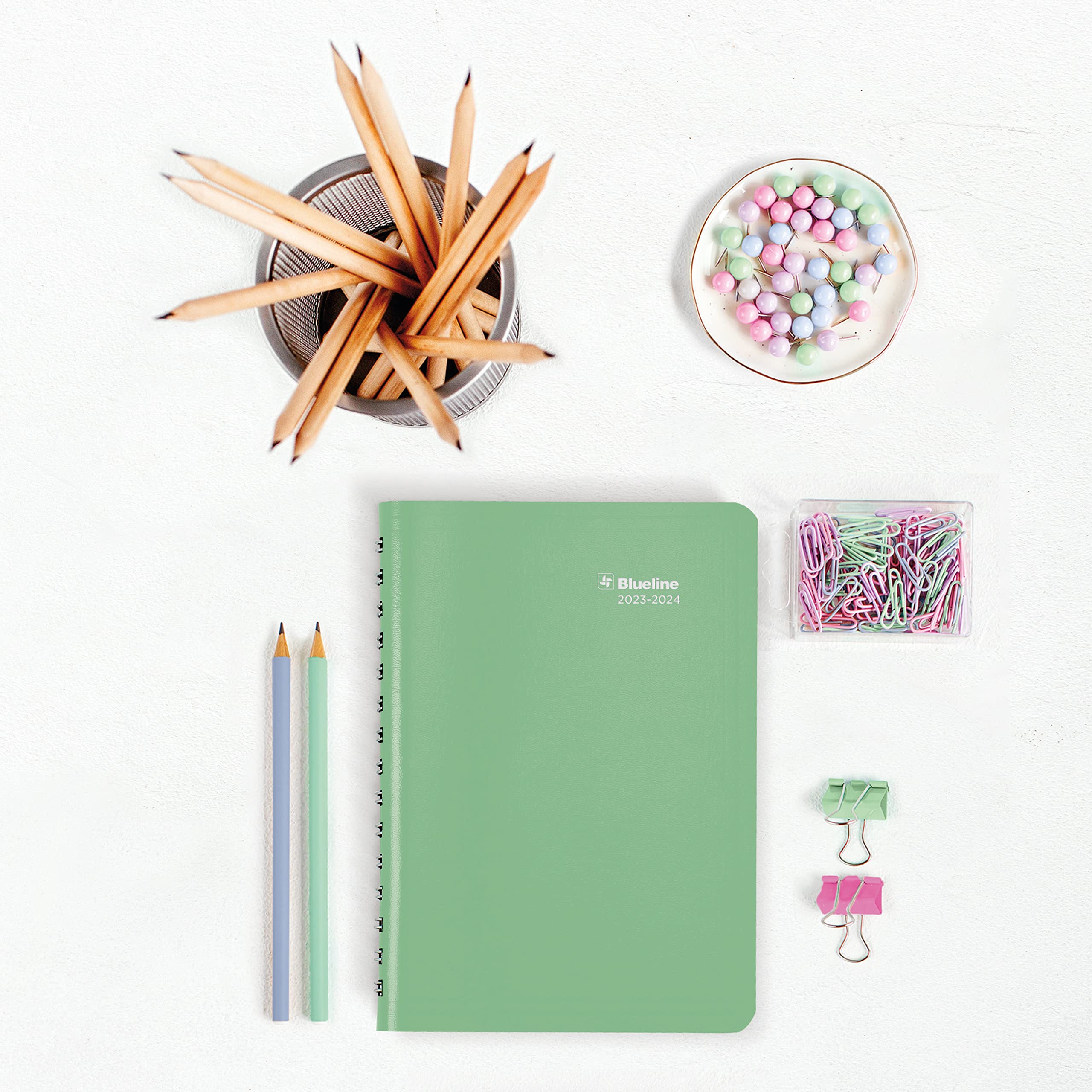 Blueline Essential Academic Weekly/Monthly Planner, 13 Months, July 2023 to July 2024, Twin-Wire Binding, Soft Vicuana Cover, 8" x 5", Mint Green (CA101F.03-24)