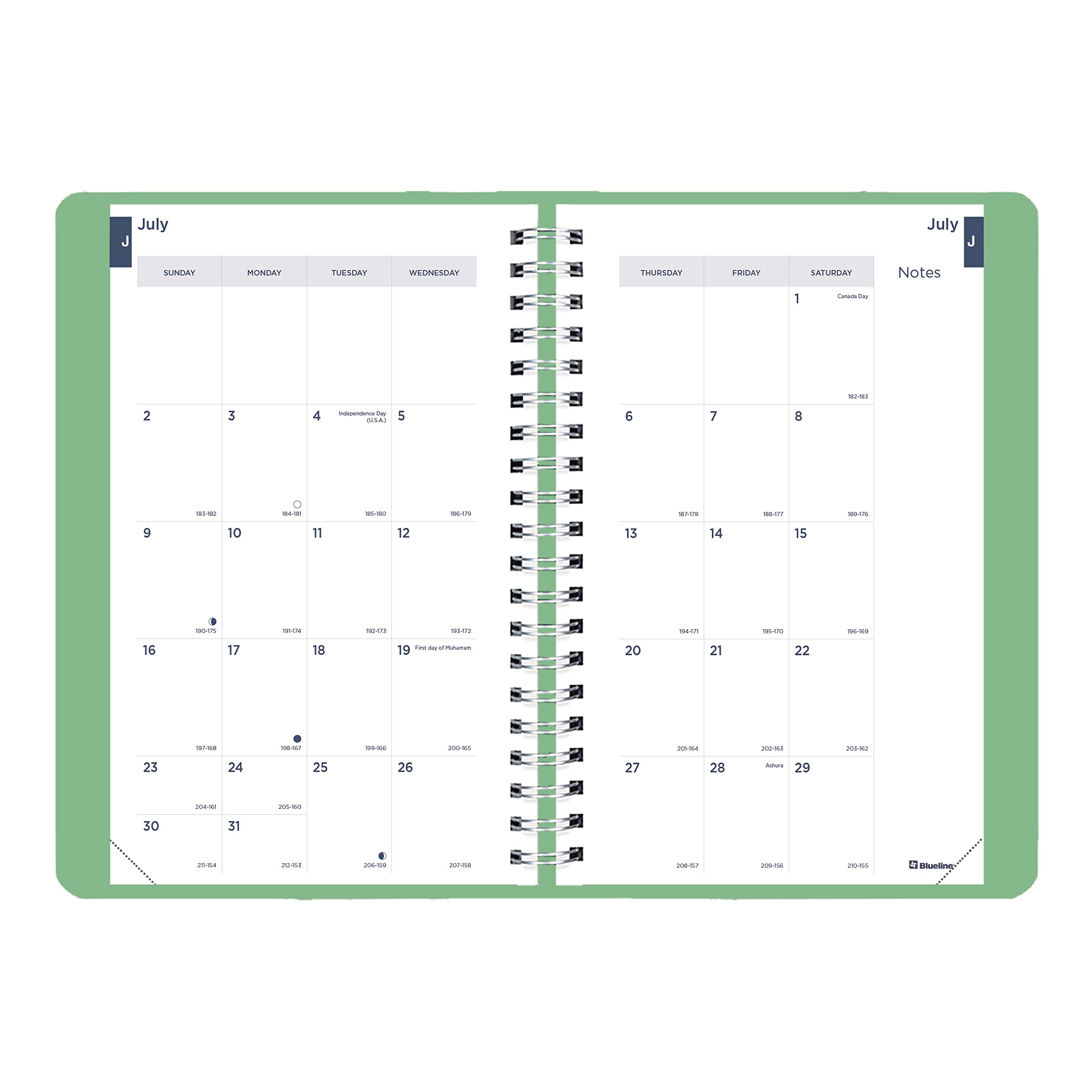 Blueline Essential Academic Weekly/Monthly Planner, 13 Months, July 2023 to July 2024, Twin-Wire Binding, Soft Vicuana Cover, 8" x 5", Mint Green (CA101F.03-24)