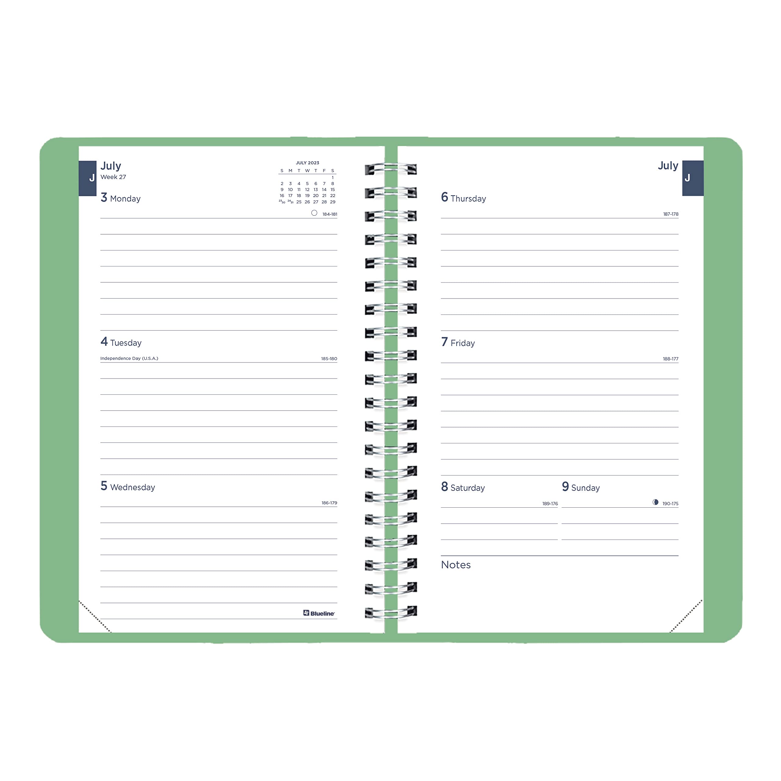 Blueline Essential Academic Weekly/Monthly Planner, 13 Months, July 2023 to July 2024, Twin-Wire Binding, Soft Vicuana Cover, 8" x 5", Mint Green (CA101F.03-24)