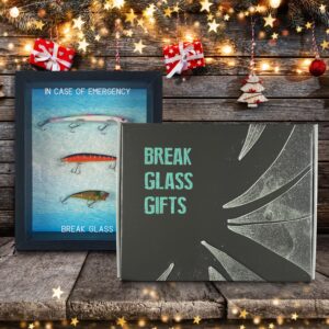 BREAK GLASS GIFTS Funny In Case of Emergency Fishing Gifts - Unique fishing Gag Wall Art for a Great Fishing Gift. Hilarious fishing Gifts for Men or Women, Ideal for Any fishing lover for Father's Day