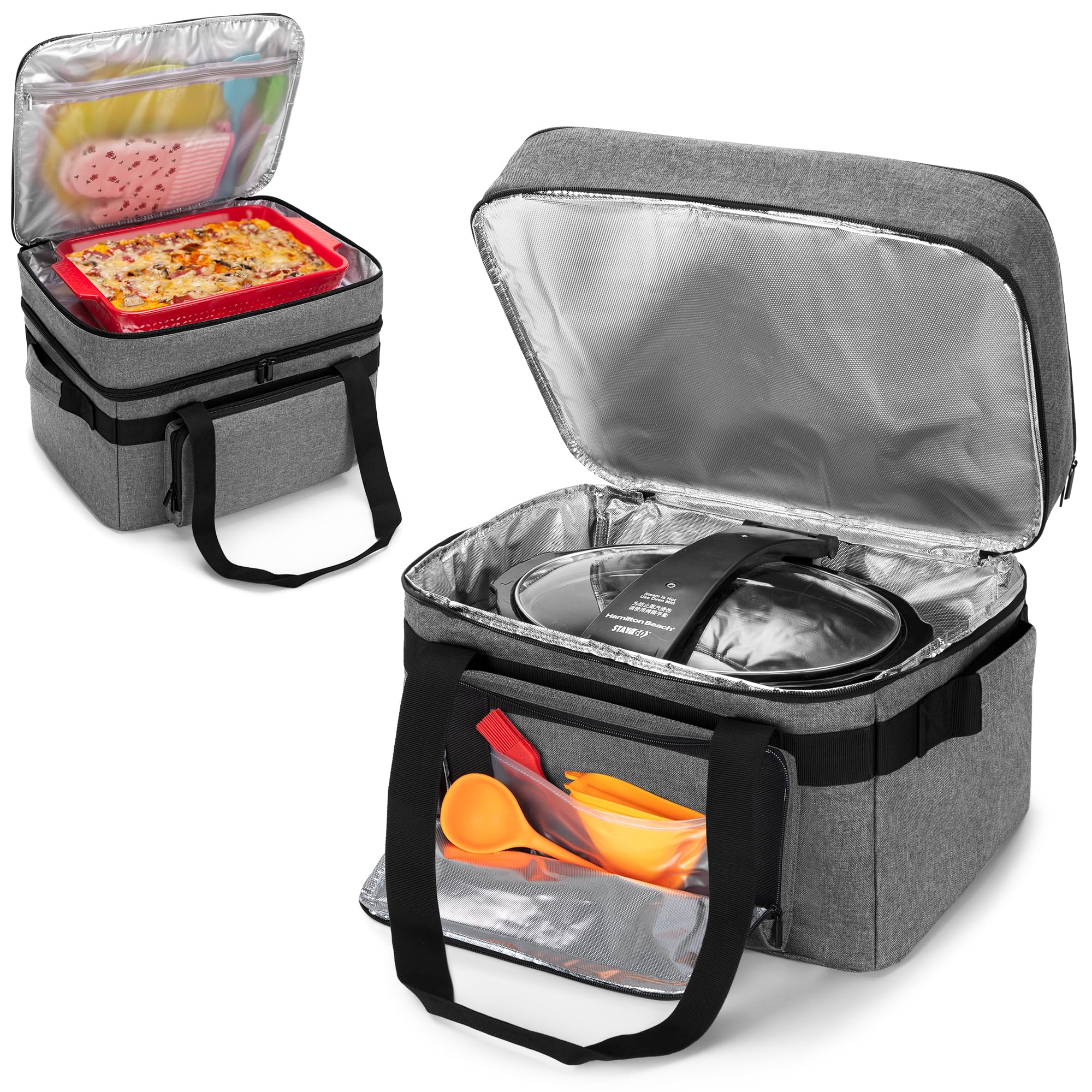 Luxja Insulated Slow Cooker Bag (with a Bottom Pad and Side Handles) for 6-8 Quart Oval Slow Cooker, Double Layer Carrying Case Compatible with Crock-Pot and Hamilton Beach, Gray