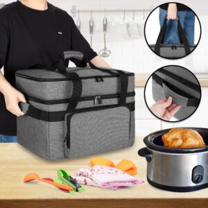 Luxja Insulated Slow Cooker Bag (with a Bottom Pad and Side Handles) for 6-8 Quart Oval Slow Cooker, Double Layer Carrying Case Compatible with Crock-Pot and Hamilton Beach, Gray