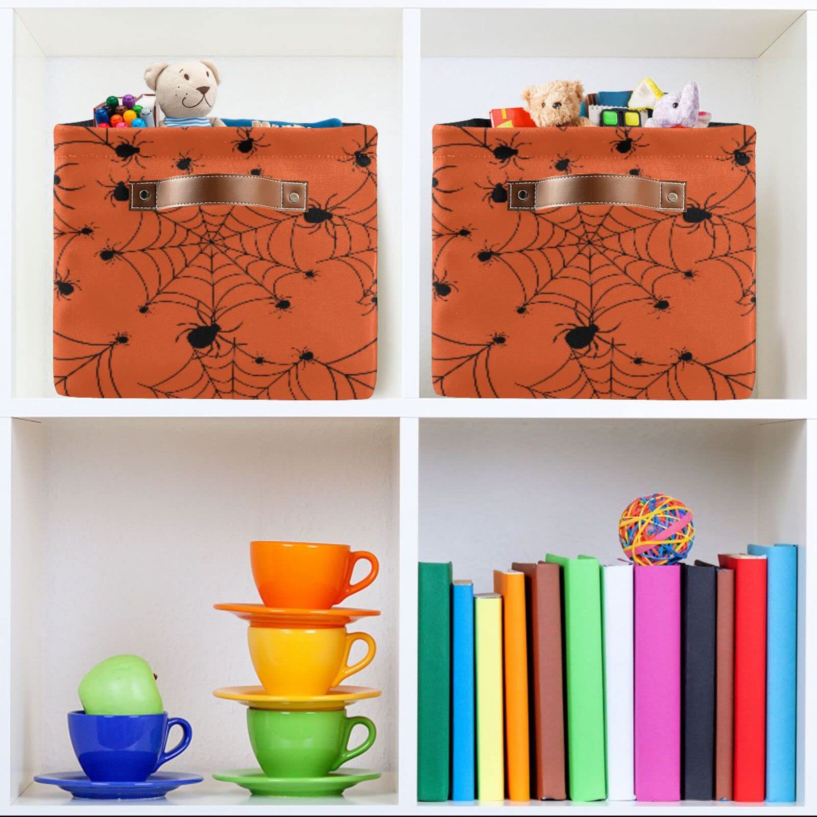 ALAZA Halloween Spiderweb Orange Foldable Storage Box Storage Basket Organizer Bins with Handles for Shelf Closet Living Room Bedroom Home Office 1 Pack