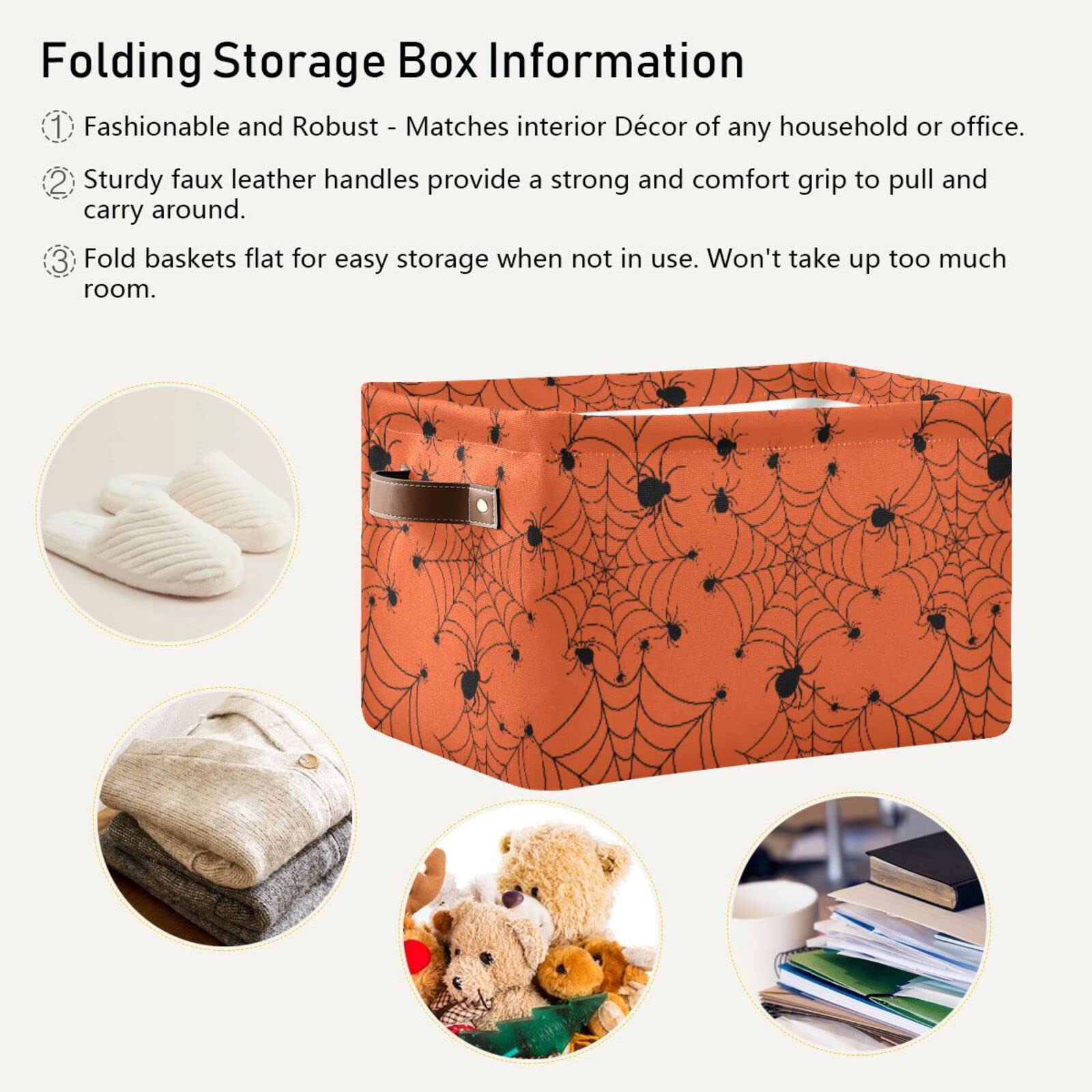 ALAZA Halloween Spiderweb Orange Foldable Storage Box Storage Basket Organizer Bins with Handles for Shelf Closet Living Room Bedroom Home Office 1 Pack