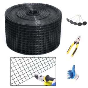 yeson solar panel guard, 8in x 100ft pvc coated critter guard roll kit for solar panel wire screen, black pigeon barrier netting with 120 fastener clips, cutting scissor, gloves