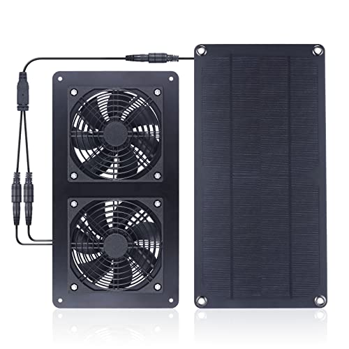 Aumotop 10W Solar Powered Dual Fan, Solar Vent Exhaust Fan High Speed Air Flow Outside Kit, Waterproof Outdoor Solar Panel Fans for Chicken Coops, Greenhouses, Sheds, Pet Houses, Windows