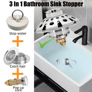 AzWzz Bathroom Sink Stopper,Sink Hair Catcher,Bathroom Sink Drain Strainer Pop Up Drain Cover Plug,Universal for 1-1/4 to 1-5/8in Sink Drain Hole