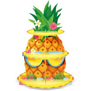 zopeal 3 tier hawaiian pineapple cupcake stand pineapple theme cupcake holder luau aloha cake holder decorations tropical cupcake dessert for summer pool beach baby shower birthday party supplies