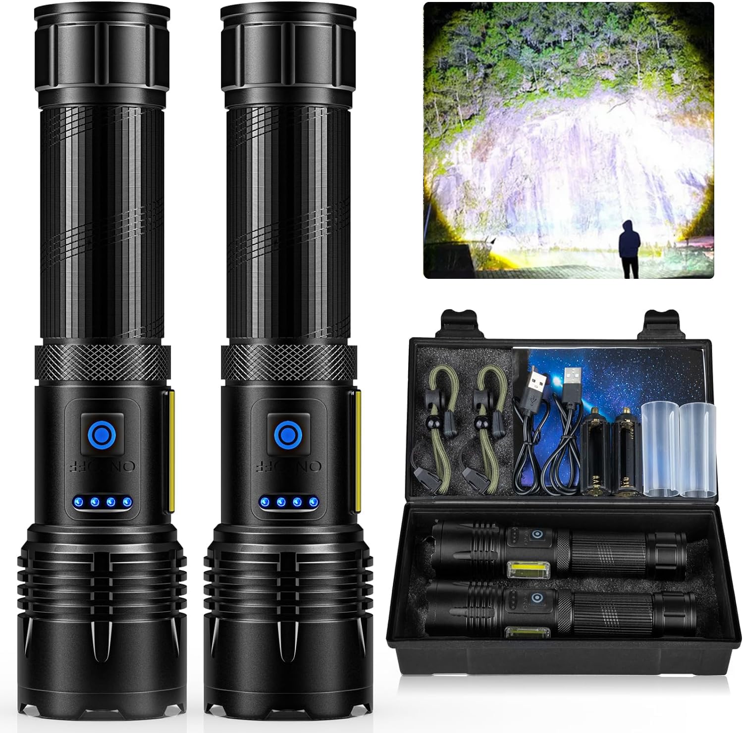 ALSTU Rechargeable Flashlights High Lumens, 990,000 Lumens Bright Led Flashlight with 7 Modes, Powerful Tactical Flash Light for Home Camping Hiking Outdoor