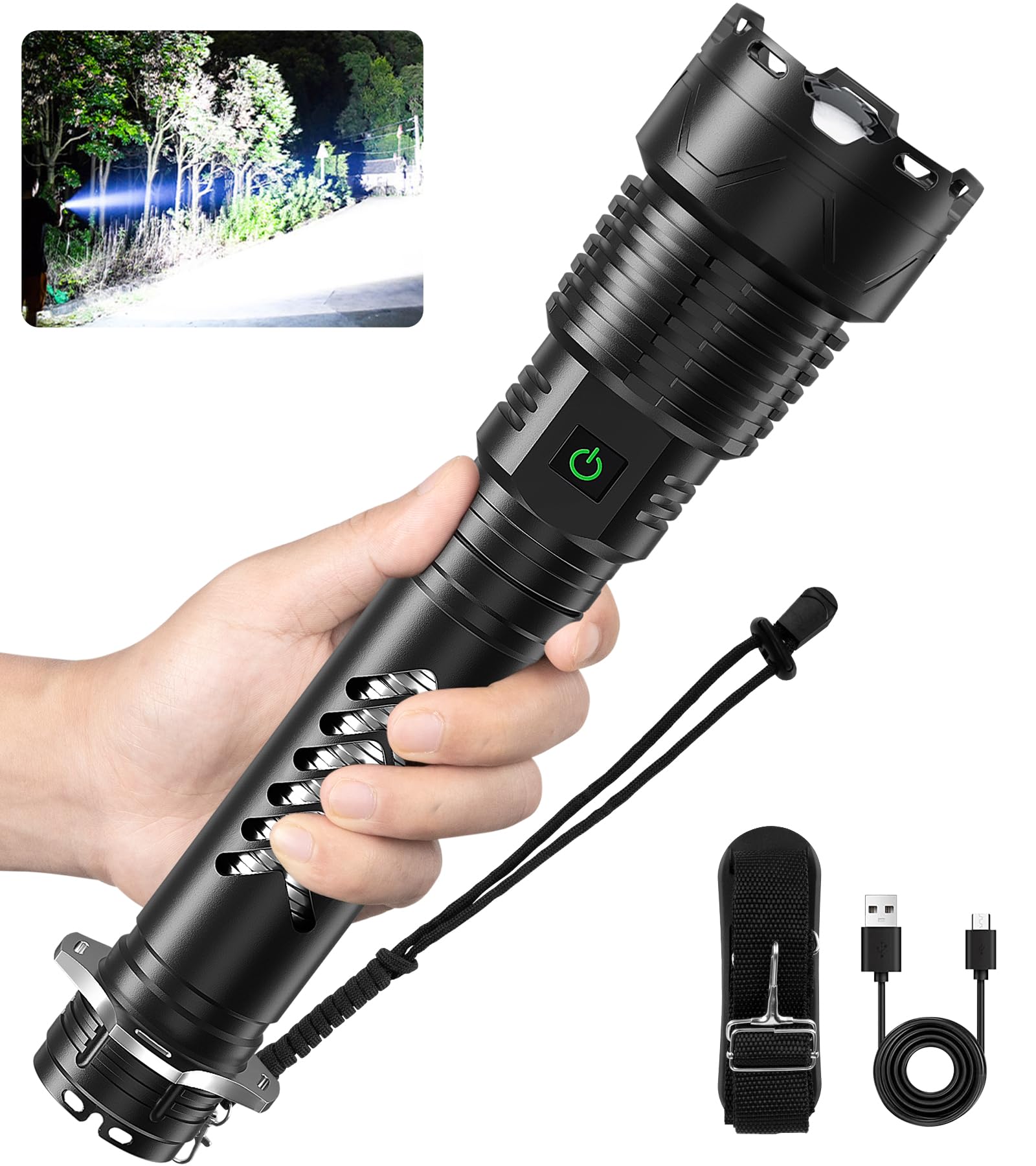 NJ FOREVER Rechargeable Flashlight High Lumens, 150000 Lumens Super Bright LED Flash Light, 5 Light Modes, IPX6 Waterproof Powerful Handheld Flashlight for Camping Hiking Outdoor