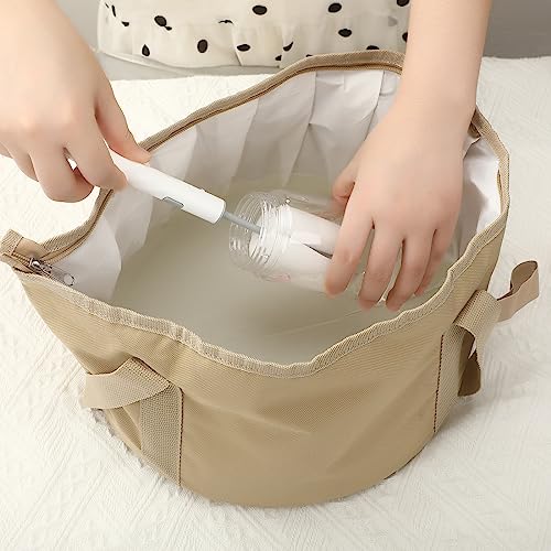 Bokon 4 Pcs Travel Washbasin Bag Set Foldable Wash Basin Bottle Brush Travel Bottle Microfiber Towel Water Bag Wash Basin Bag Brush Squeezable Containers Beach Towel for Travel Camping