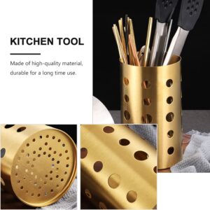 NERDOH Stainless Steel Kitchen Utensil Holder Chopstick Cutlery Holder Stand Spoon Fork Organizer Drying Rack Caddy Basket for Tableware Cooking Utensils Gold