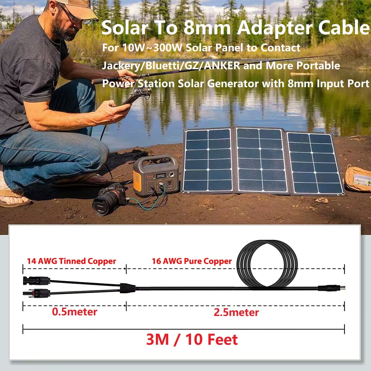 MJPOWER MC-4 to 8mm Adapter Extension Cable 10FT Compatible Solar Panel and Portable Power Station Solar Generator Fit Goal Zero Yeti/Jackery/Anker/BLUETTI EB3A/EB70/EB70S Power Station Renogy Panels