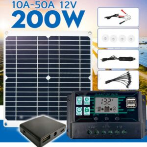 200 Watt 12V Portable Solar Panel Kit | Monocrystalline Solar Panel with Solar Charge Controller | Fast Charging QC3.0 USB C | Ideal for Car Automotive Boat Marine RV Camping (100A)