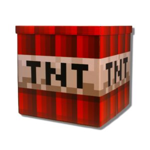 large 14 x 14 pixelated box - tnt | birthday party supplies | storage decoration and prop, big birthday box | storage bin chest with lid gift accessory (tnt block)