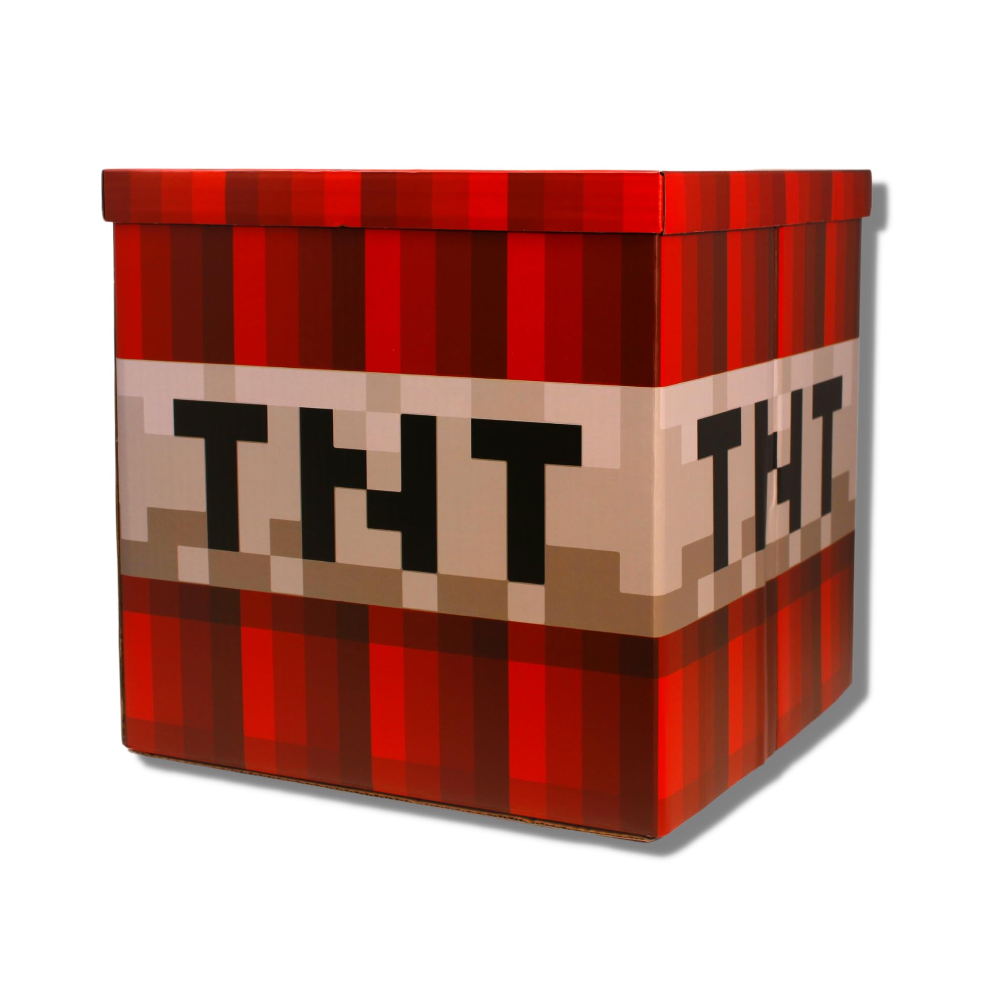 Large 14 x 14 Pixelated Box - TNT | Birthday Party Supplies | Storage Decoration and Prop, Big Birthday Box | Storage Bin Chest With Lid Gift Accessory (TnT Block)