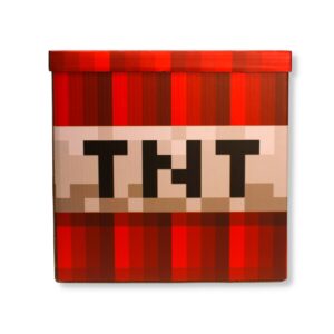 Large 14 x 14 Pixelated Box - TNT | Birthday Party Supplies | Storage Decoration and Prop, Big Birthday Box | Storage Bin Chest With Lid Gift Accessory (TnT Block)