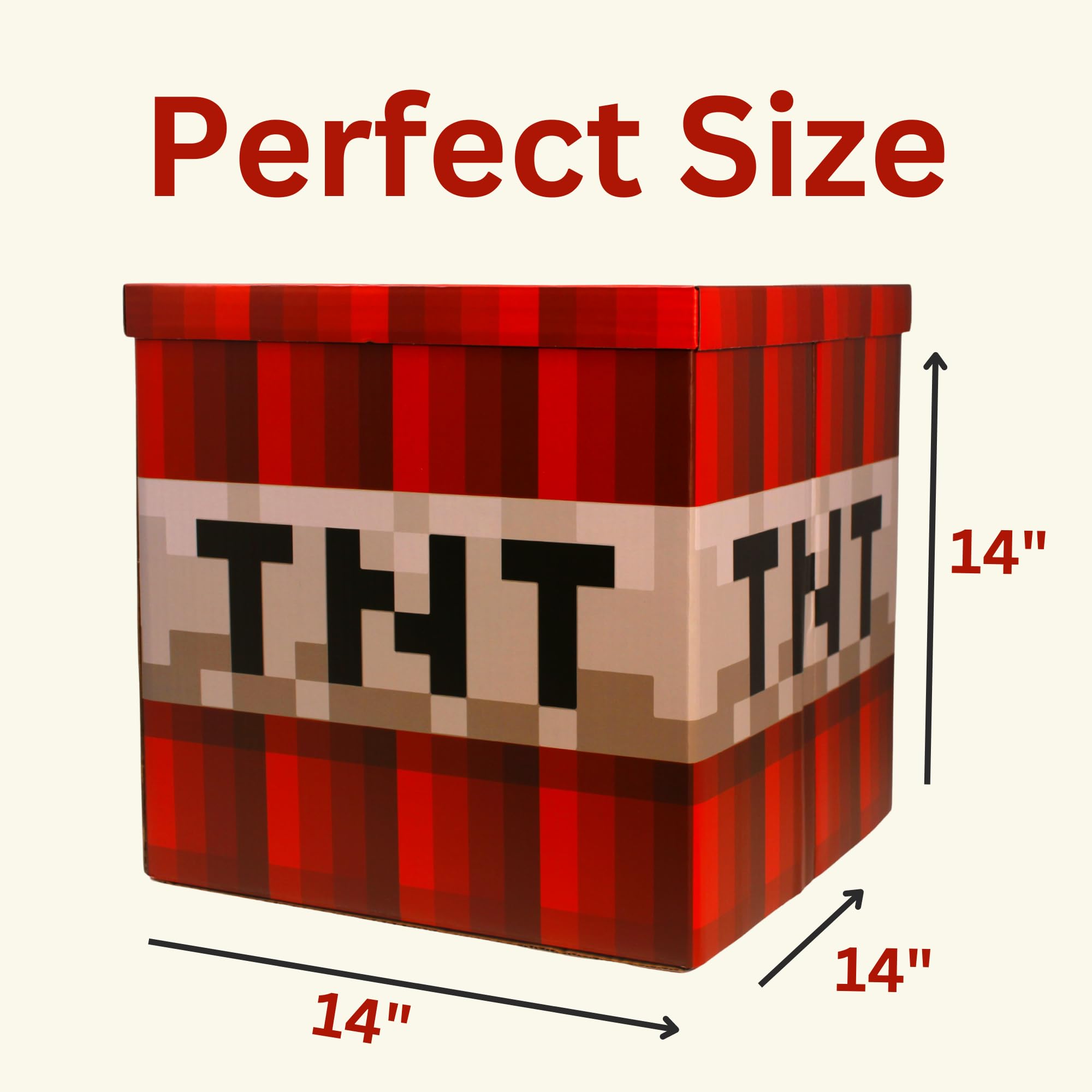 Large 14 x 14 Pixelated Box - TNT | Birthday Party Supplies | Storage Decoration and Prop, Big Birthday Box | Storage Bin Chest With Lid Gift Accessory (TnT Block)