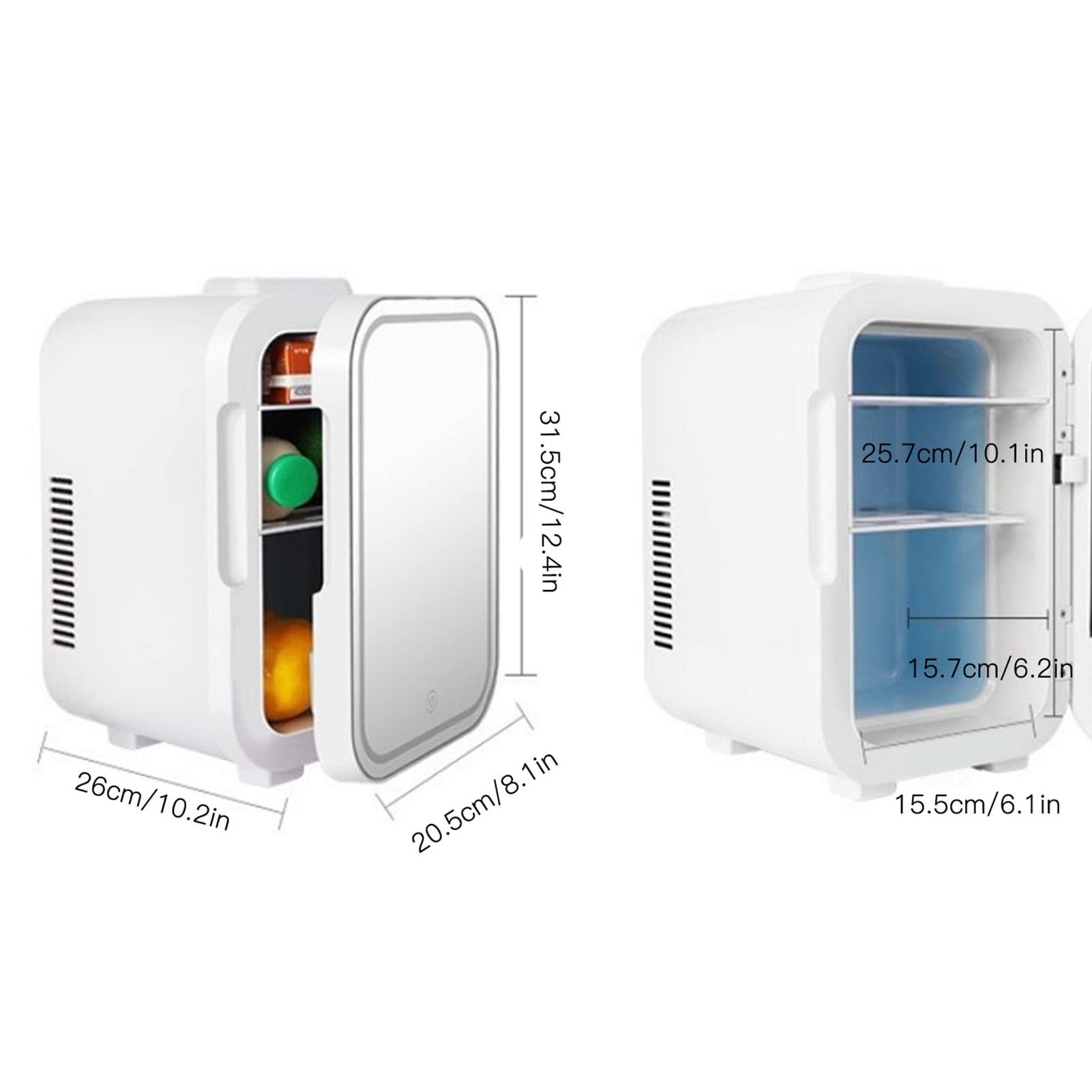 8 Liters Mini Refrigerator, Portable Beverage Refrigerators, Freestanding Car Fridge with LED Light and Mirror for Skincare, Medications, Beverage, Home Dormitory and Travel