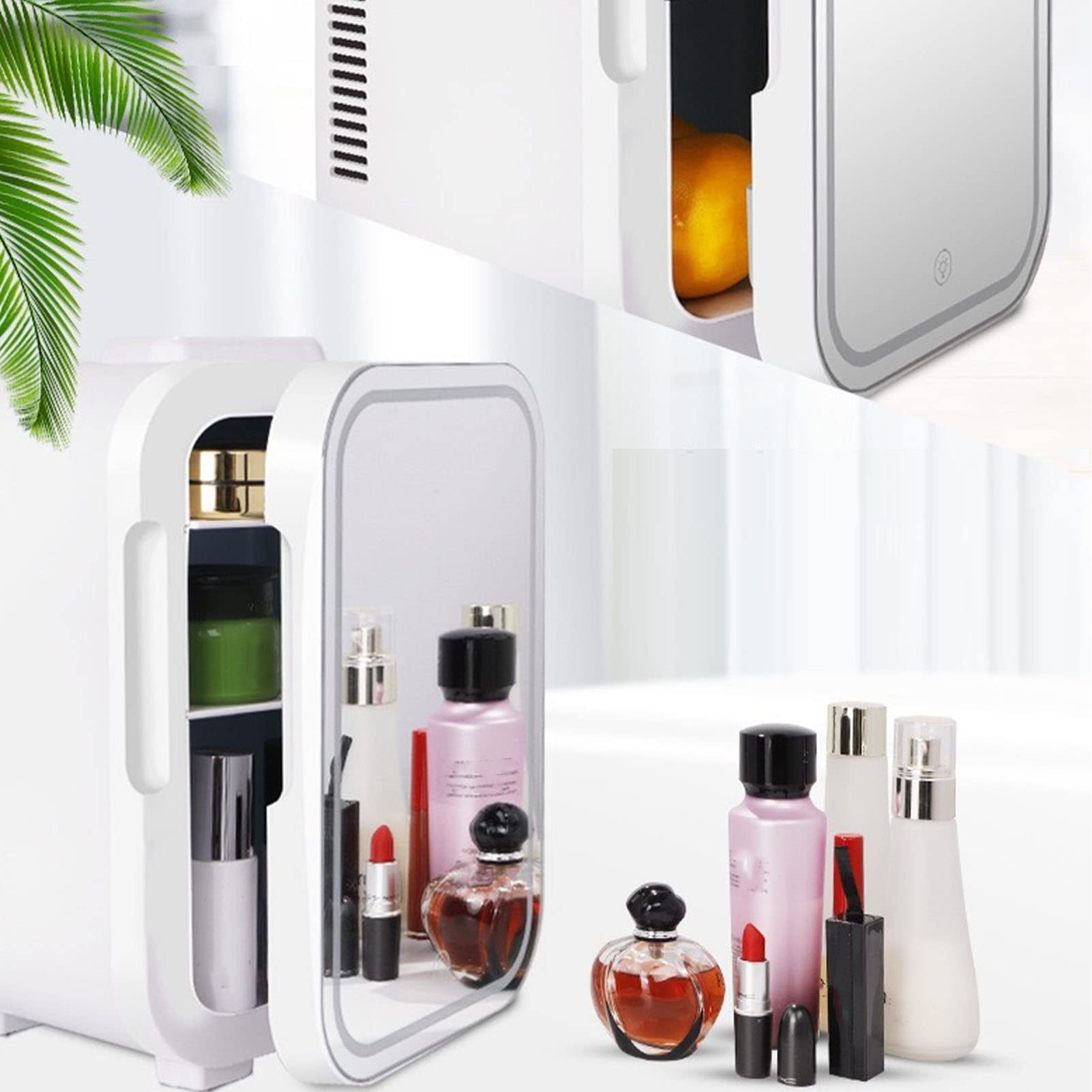 8 Liters Mini Refrigerator, Portable Beverage Refrigerators, Freestanding Car Fridge with LED Light and Mirror for Skincare, Medications, Beverage, Home Dormitory and Travel