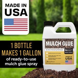 Maplefield Mulch Glue Concentrate 32 oz - 4X Strength - Adhesive for Rubber, Bark, & Straw Mulch - Superior Hold & Makes 1 Gallon for Garden & Outdoor Spaces