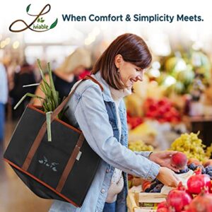 Liviable Set of 2, Large Reusable Grocery Shopping Bags,Collapsible,Heavy Duty Tote, Box Bags with Long Handles,Reinforced Bottom, Black