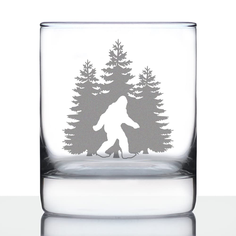 Bigfoot Whiskey Rocks Glass - Funny Bigfoot Gifts for Sasquatch Enthusiasts - 10.25 Oz Rocks Glasses