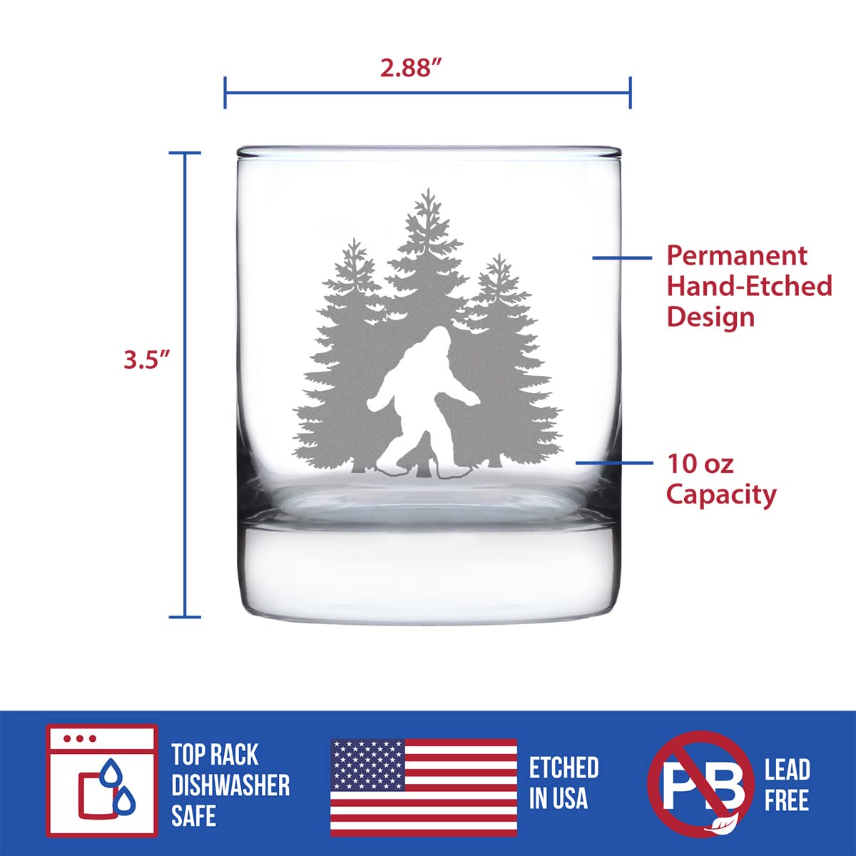 Bigfoot Whiskey Rocks Glass - Funny Bigfoot Gifts for Sasquatch Enthusiasts - 10.25 Oz Rocks Glasses