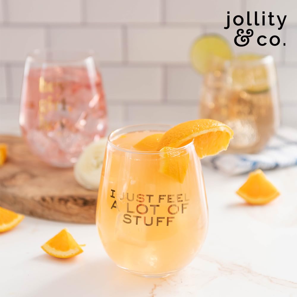 Jollity & Co Witty Wine Glasses - “Tears of My Enemies” Stemless Wine Glass with Metallic Gold Lettering - Set of 1 Wine Tumbler - Novelty Gifts - For Wine, Cocktails, Summer Drinks