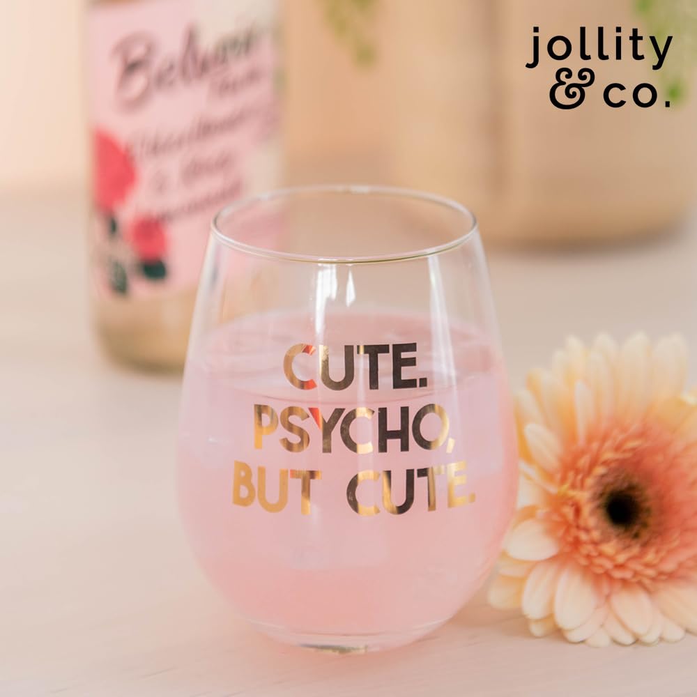 Jollity & Co Witty Wine Glasses - “Tears of My Enemies” Stemless Wine Glass with Metallic Gold Lettering - Set of 1 Wine Tumbler - Novelty Gifts - For Wine, Cocktails, Summer Drinks