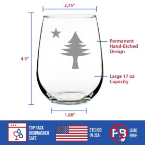 Old Maine Flag - Stemless Wine Glass - Original 1901 State of Maine Flag Gifts for Women & Men Mainers - Large 17 Ounce